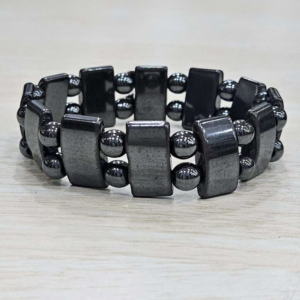 Hematite bracelet - flat rectangular with beads 7.5inches - 1pc - Moksa