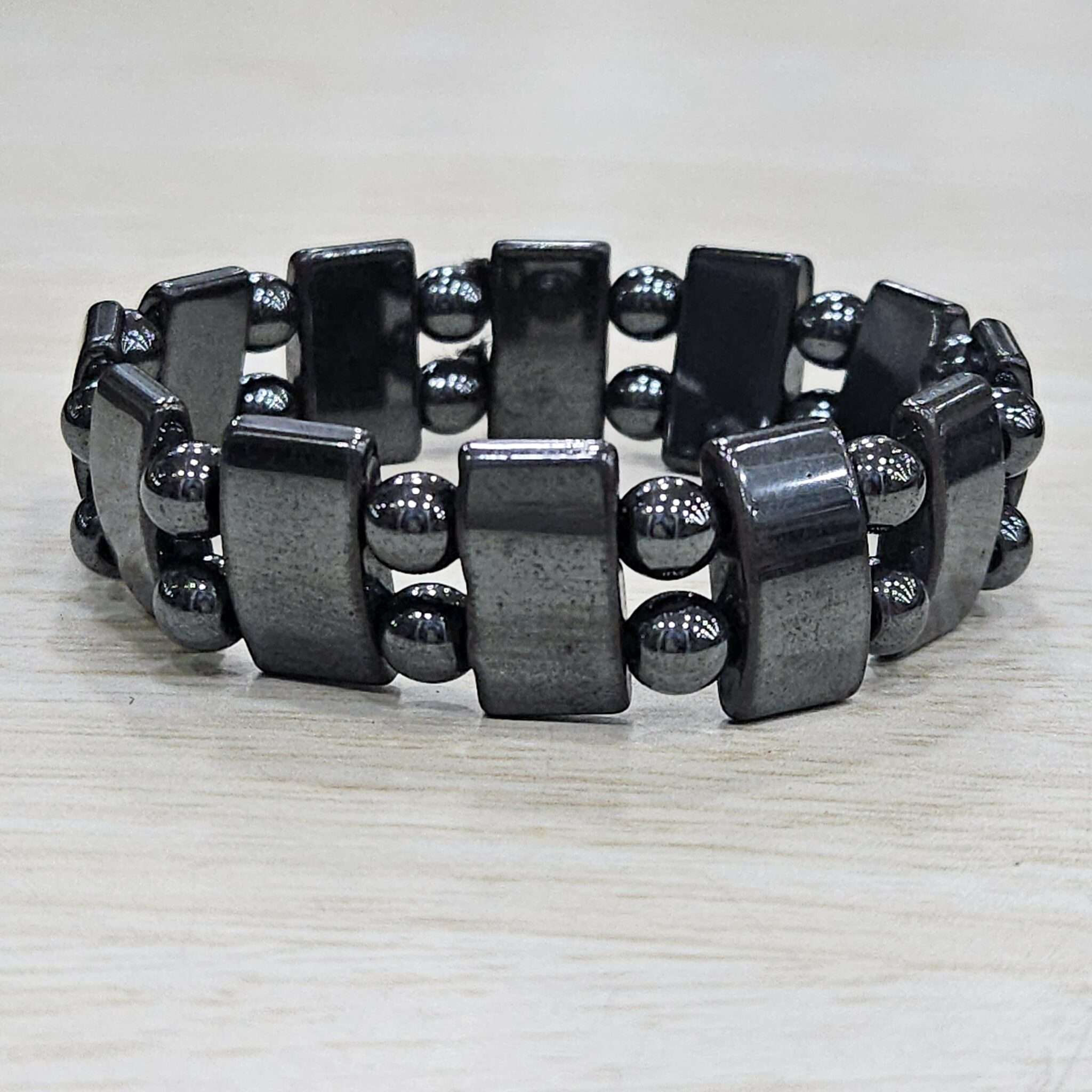Hematite bracelet - flat rectangular with beads 7.5inches - 1pc - Moksa